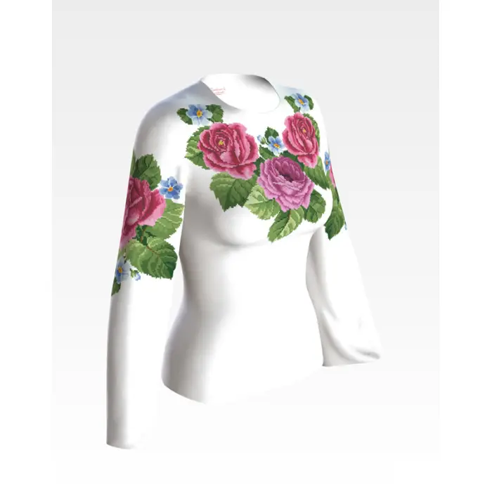 БЖ009кМнннн Вишиванка жіноча Рожеві троянди, фіалки, атлас-котон ...